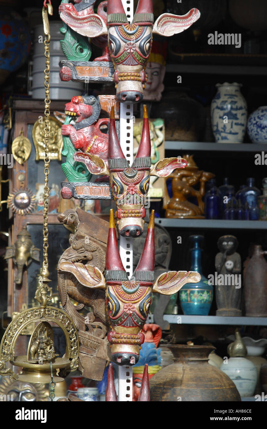 Antique Indian carvings outside a shop in Jew Town Cochin India Stock ...