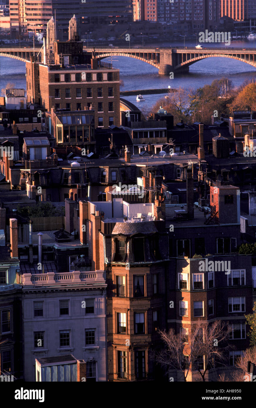 Boston rooftops with river and bridge in background Stock Photo - Alamy