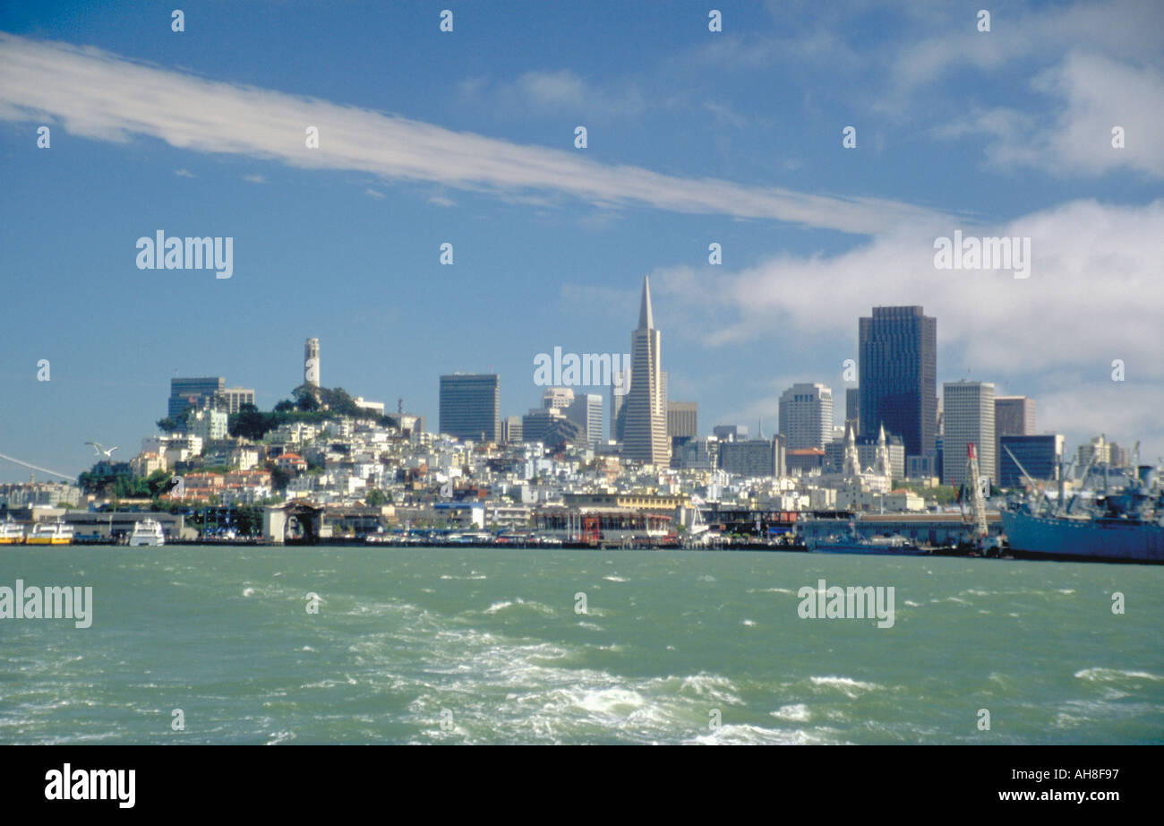 The wake of the Sausalito ferry creates a trail leading to downtown San ...