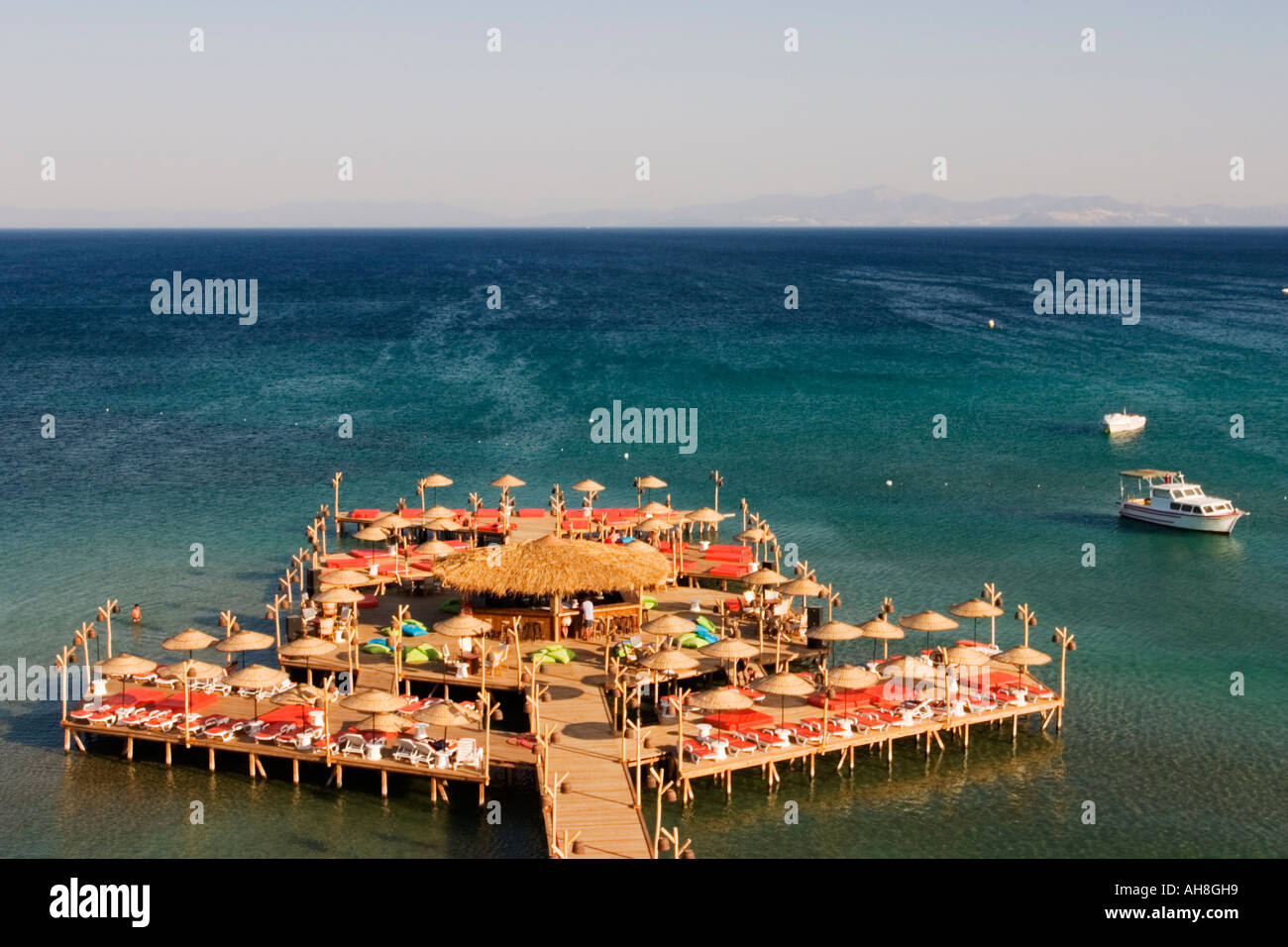 Wooden pontoon idylic lagoon Aegean Sea, Turkey Stock Photo - Alamy
