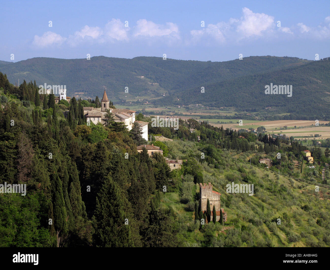 Homes on hillside below town of Cortona Tuscany Italy Stock Photo - Alamy
