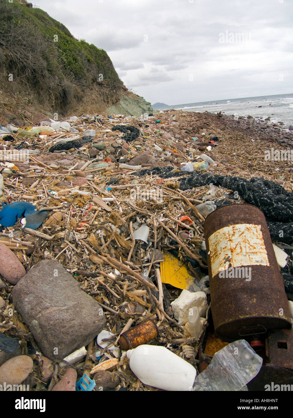 Rubbish / litter washed up on a beach in Sardinia Italy Stock Photo - Alamy