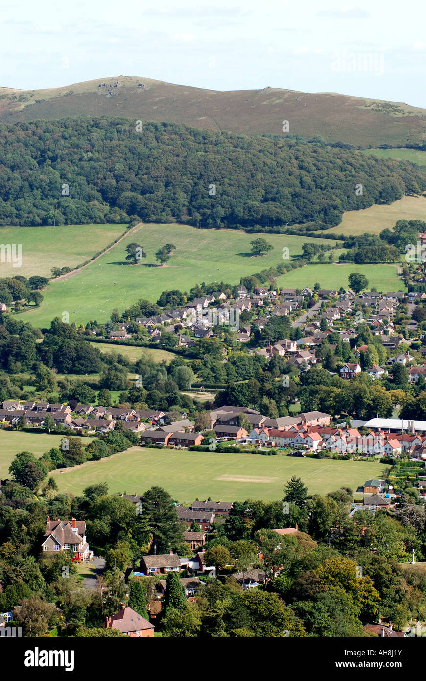 Shropshire landscape including part of Church Stretton, England, UK ...