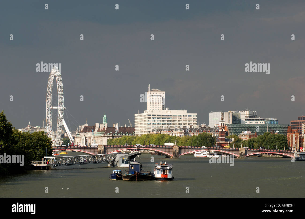 View downstream of River Thames from Vauxhall Bridge, London, England ...