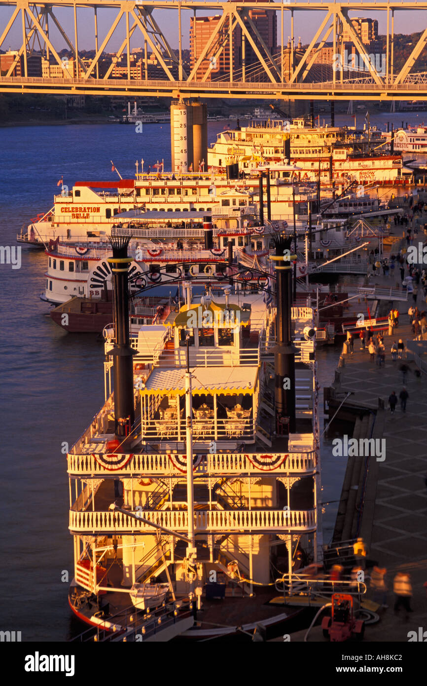 Historic Riverboats in early morning light on the Ohio river in ...