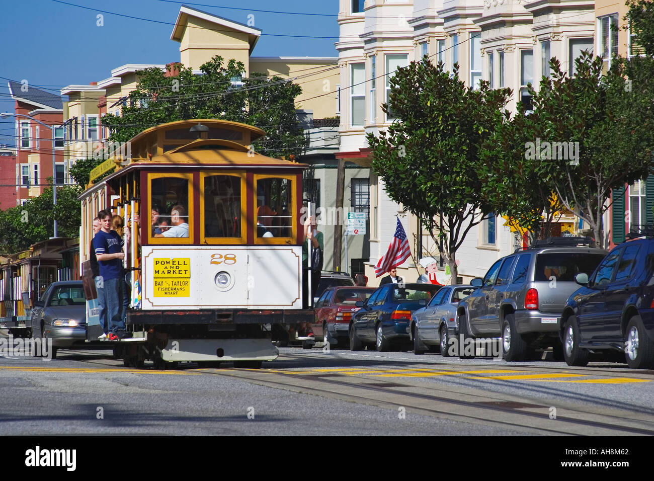 Historic Cable Cars of San Francisco making their way up the steep ...