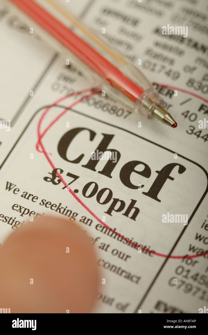 Chef wanted required job advert in local newspaper Stock Photo - Alamy
