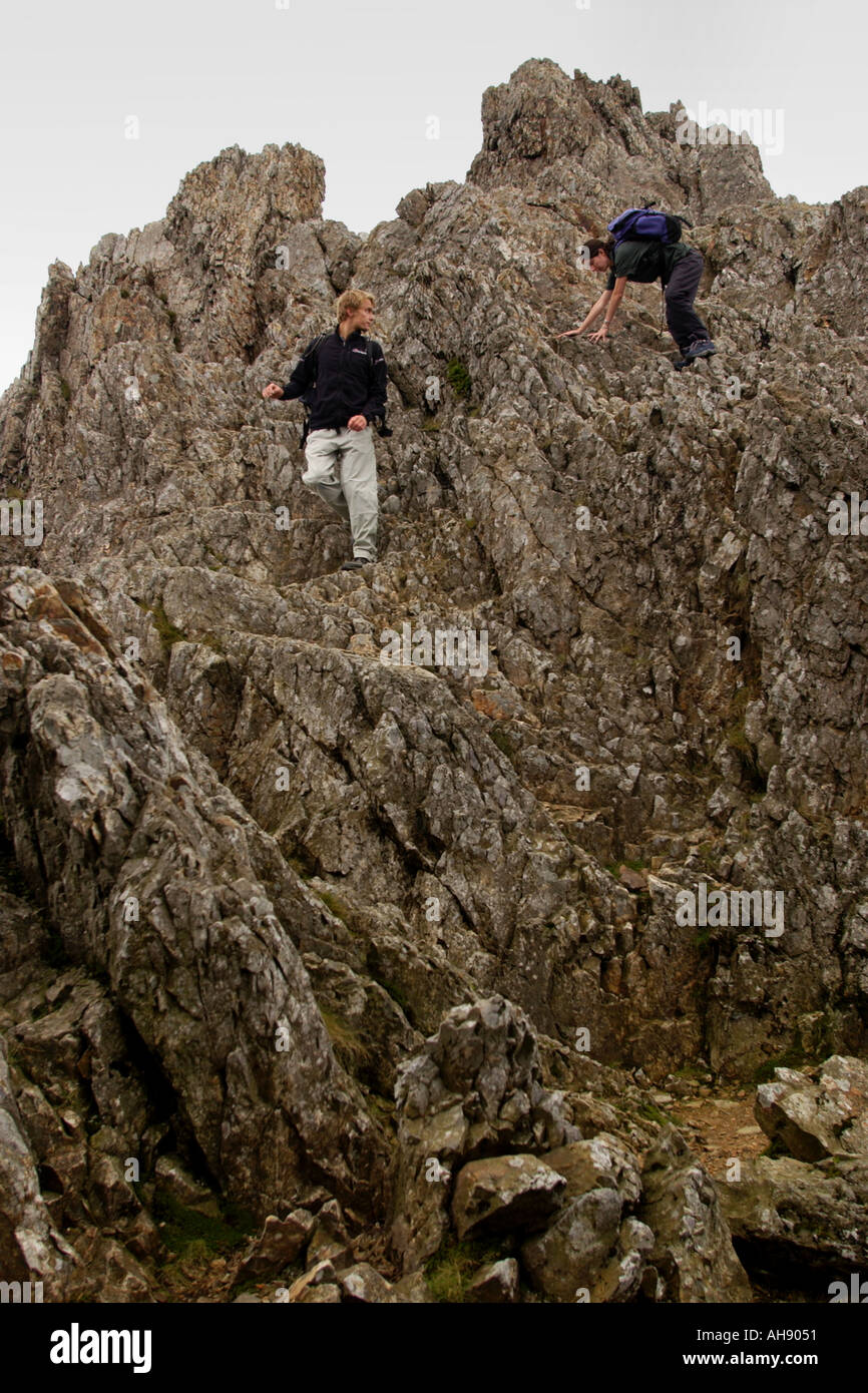 Coming down part of the Crib Goch ridge while walking to the summit of ...