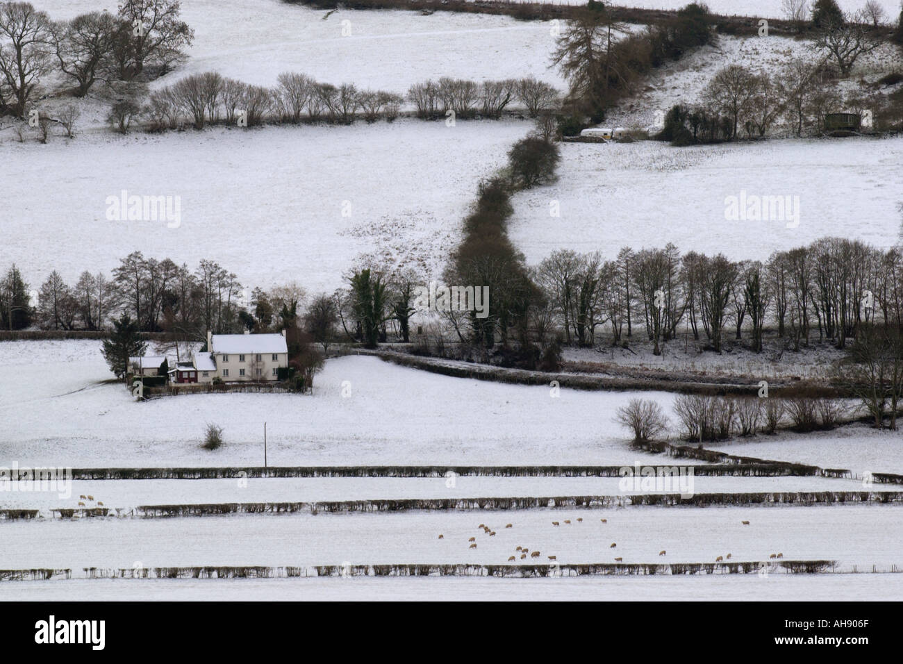 Isolated farms in the Brecon Beacons covered in the first snow of ...