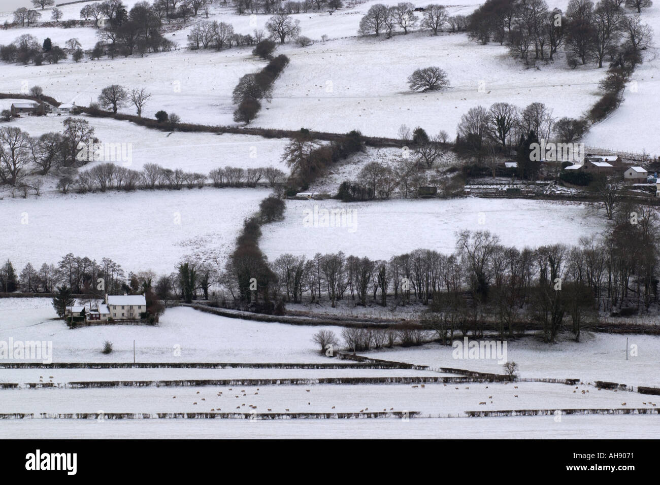 Isolated farms in the Brecon Beacons covered in the first snow of ...