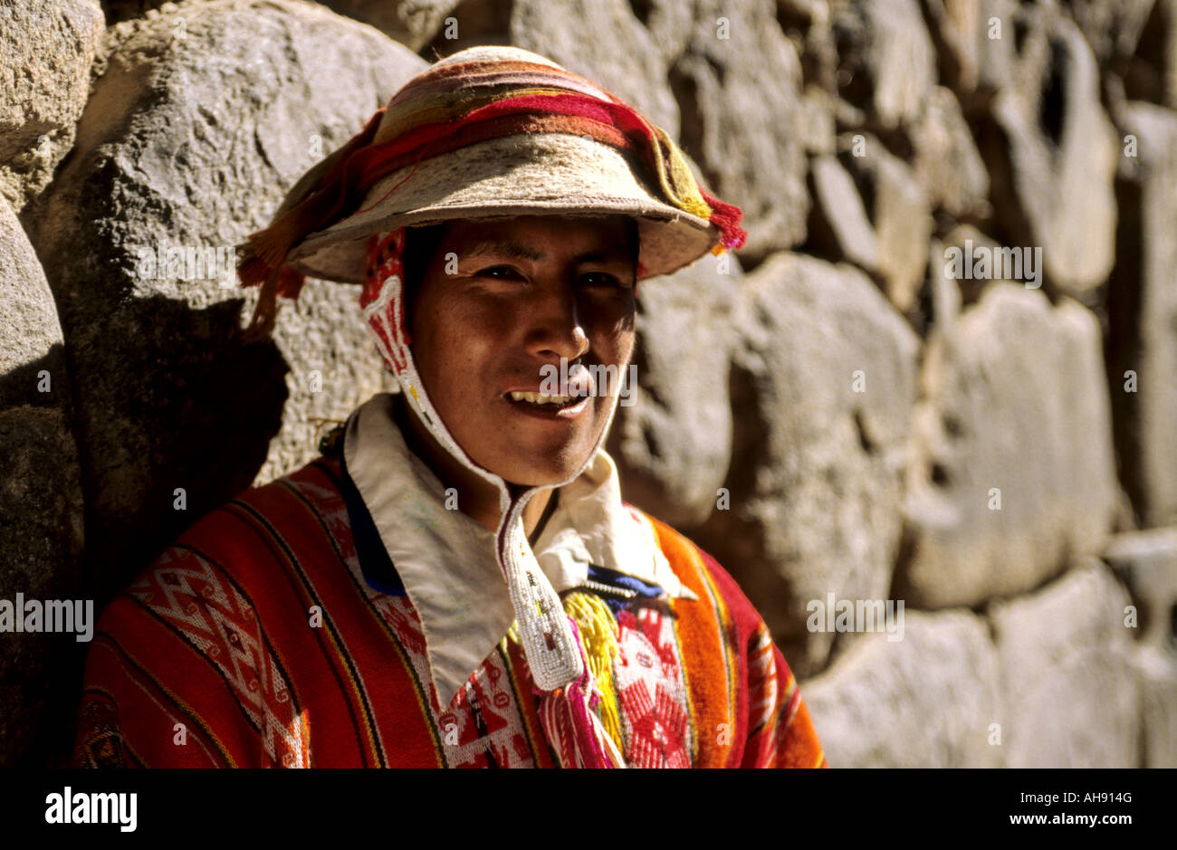 Traditionally dressed Quechua man in small village in the Sacred Valley ...