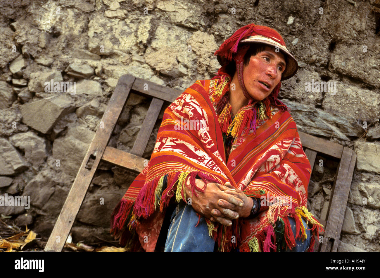 Traditionally dressed Quechua man in small village in the Sacred Valley ...