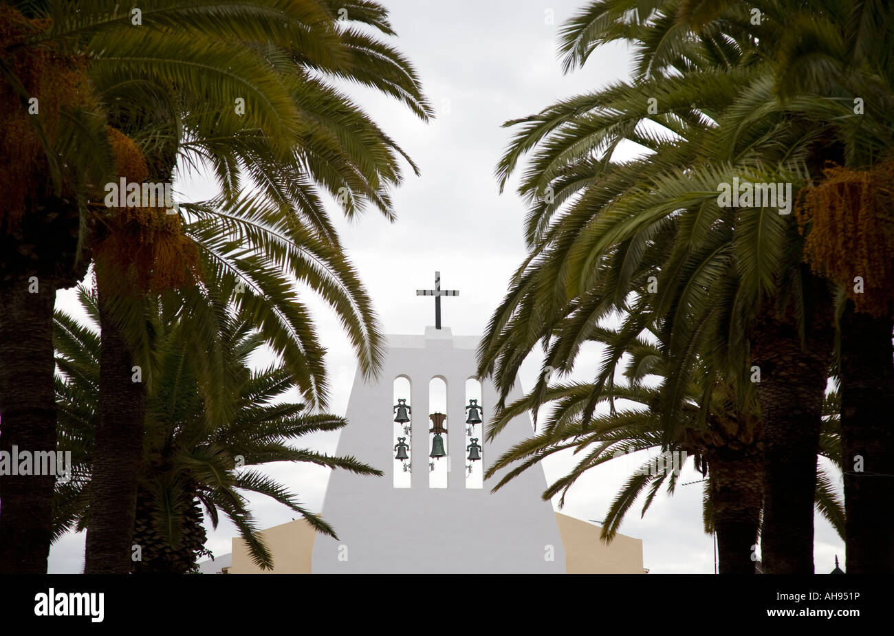The bells of a traditional Catholic church in the town of Isla Cristina ...