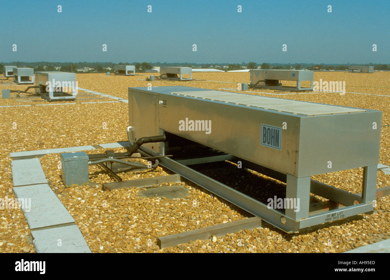 Commercial air conditioning units on roof of large commercial building ...