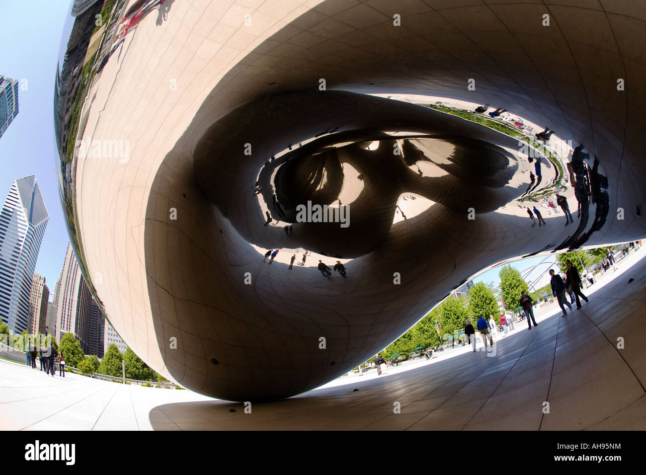 ILLINOIS Chicago Visitors view repetitive reflection in underside of ...
