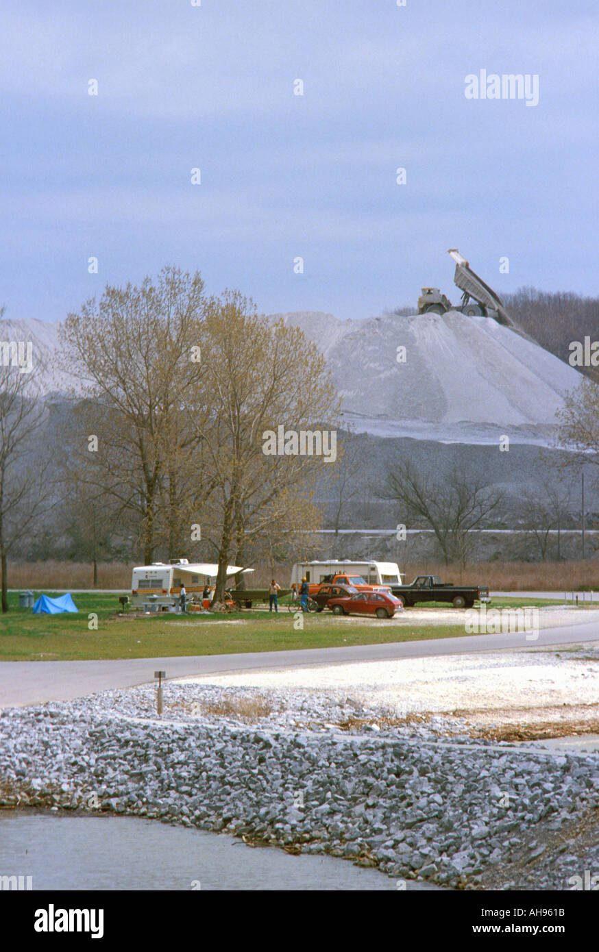People camping at base of strip mine Stock Photo - Alamy