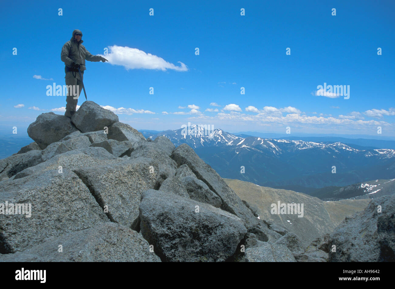 Mountaineer on summit Mt Shavano Colorado in Rocky Mountains USA Stock ...