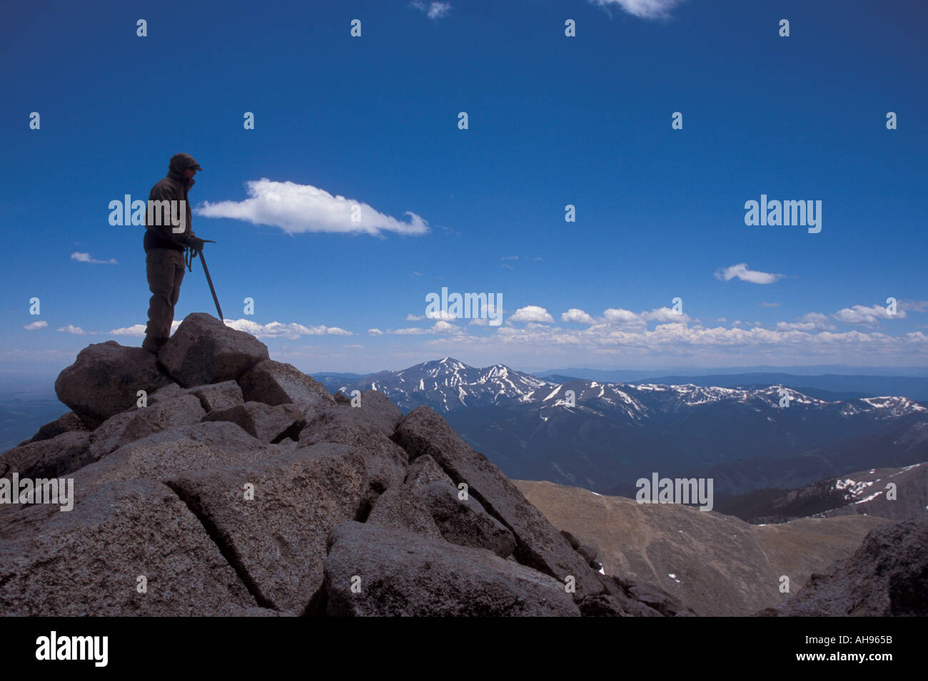 Mountaineer on summit Mt Shavano Colorado in Rocky Mountains USA Stock ...