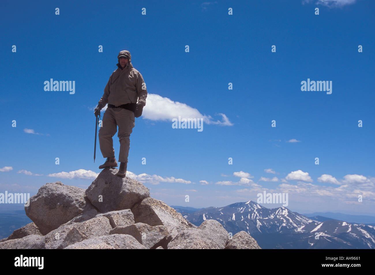 Mountaineer on summit Mt Shavano Colorado in Rocky Mountains USA Stock ...