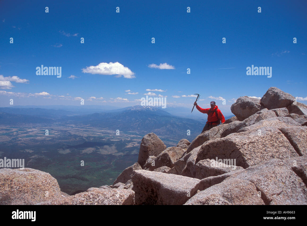 Mountaineer on summit Mt Shavano Colorado in Rocky Mountains USA Stock ...