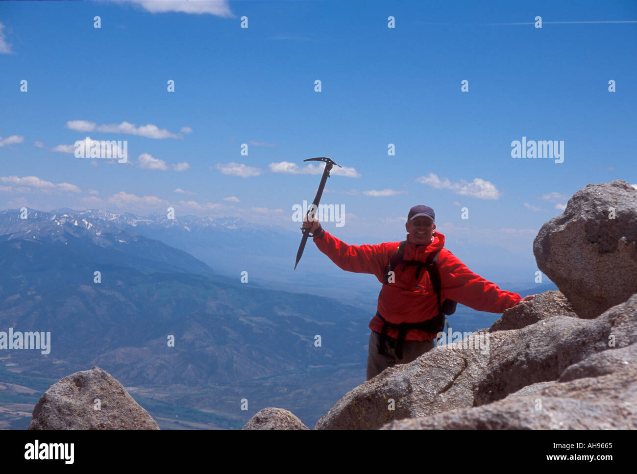 Mountaineer on summit Mt Shavano Colorado in Rocky Mountains USA Stock ...