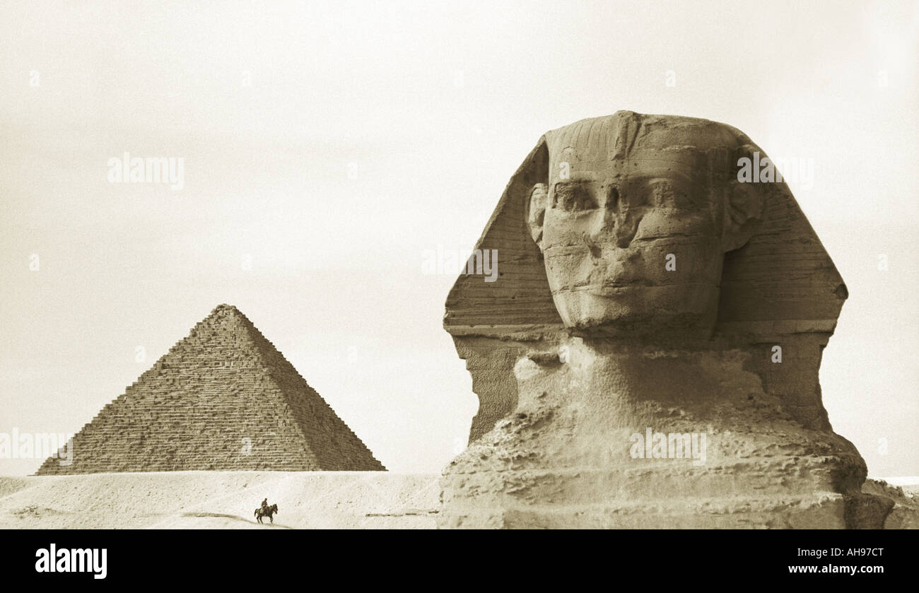 Horseman at the Sphinx with the Pyramid of Mycerinus in the Background ...