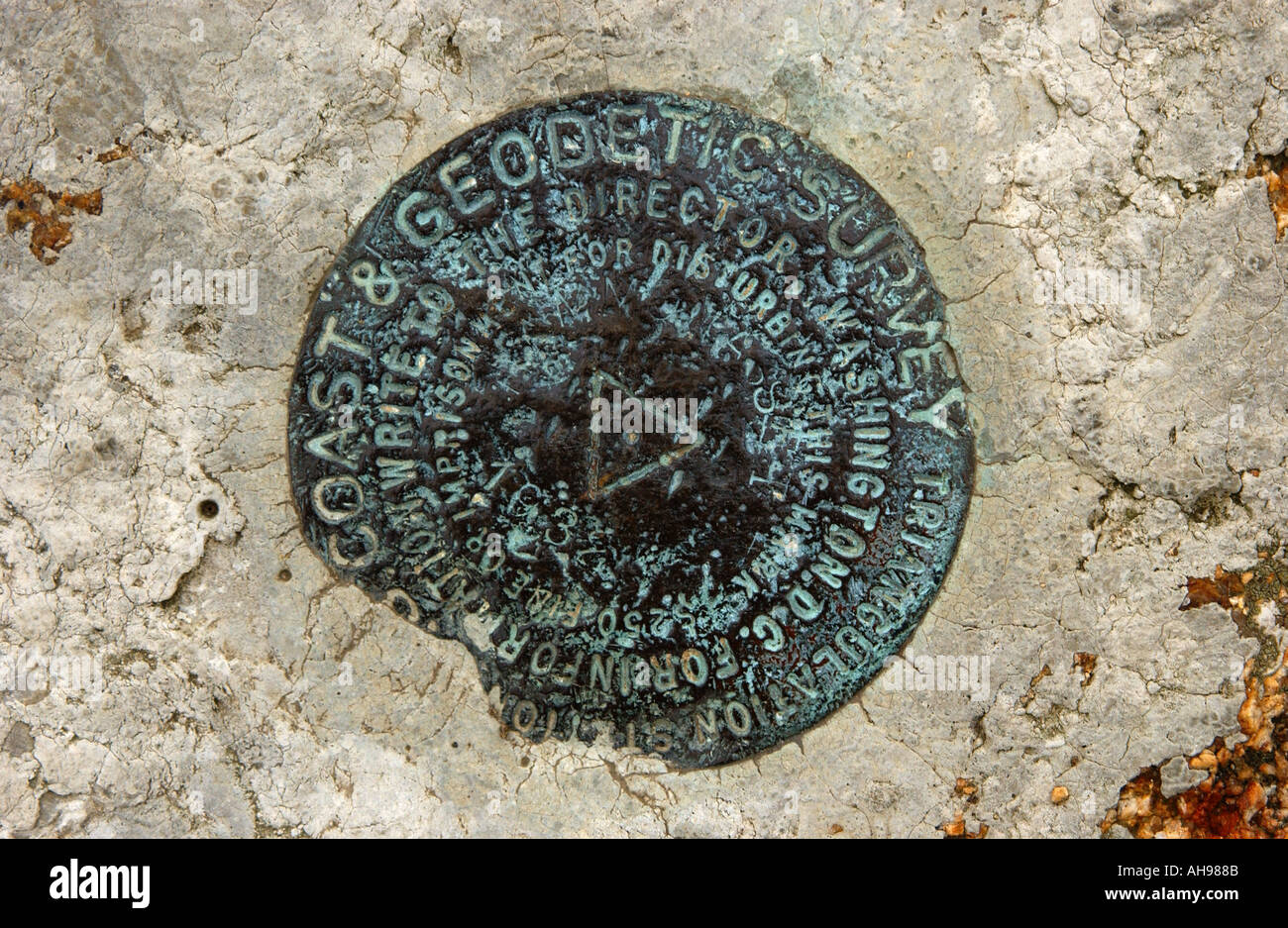 Geodetic survey triangulation marker coastal New England Stock Photo ...
