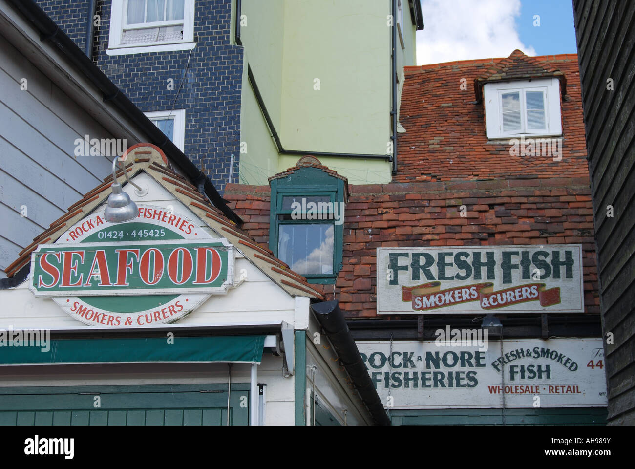 Seafood shops, The Stade, Hastings Old Town, Hastings, East Sussex ...