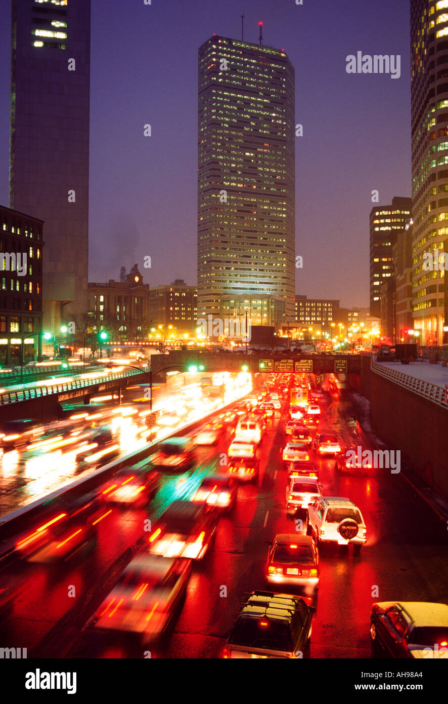 Nighttime rush hour traffic in Boston, Massachusetts Stock Photo - Alamy