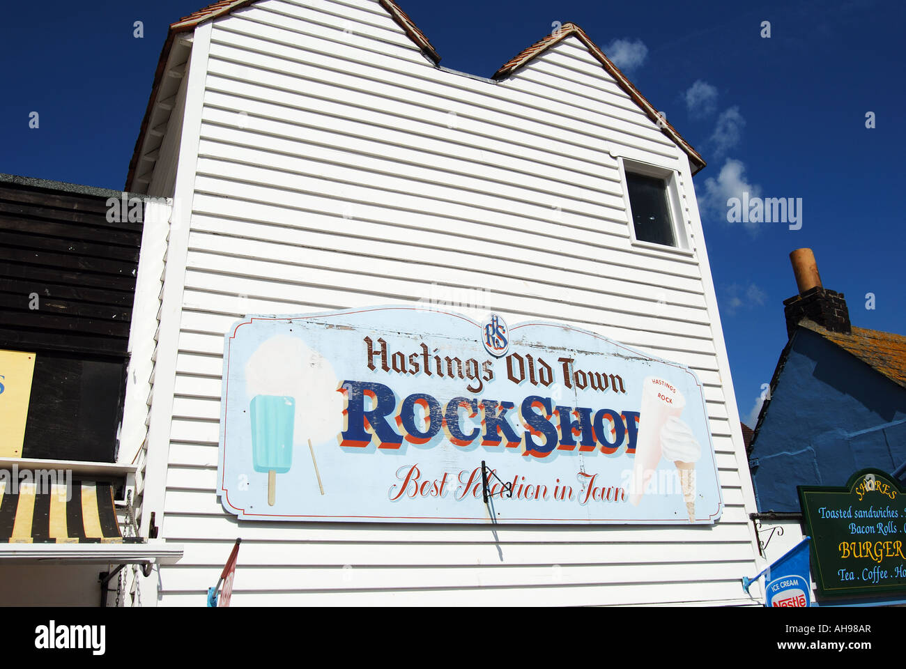 The 'Rock Shop' sign, The Stade, Hastings Old Town, Hastings, East ...