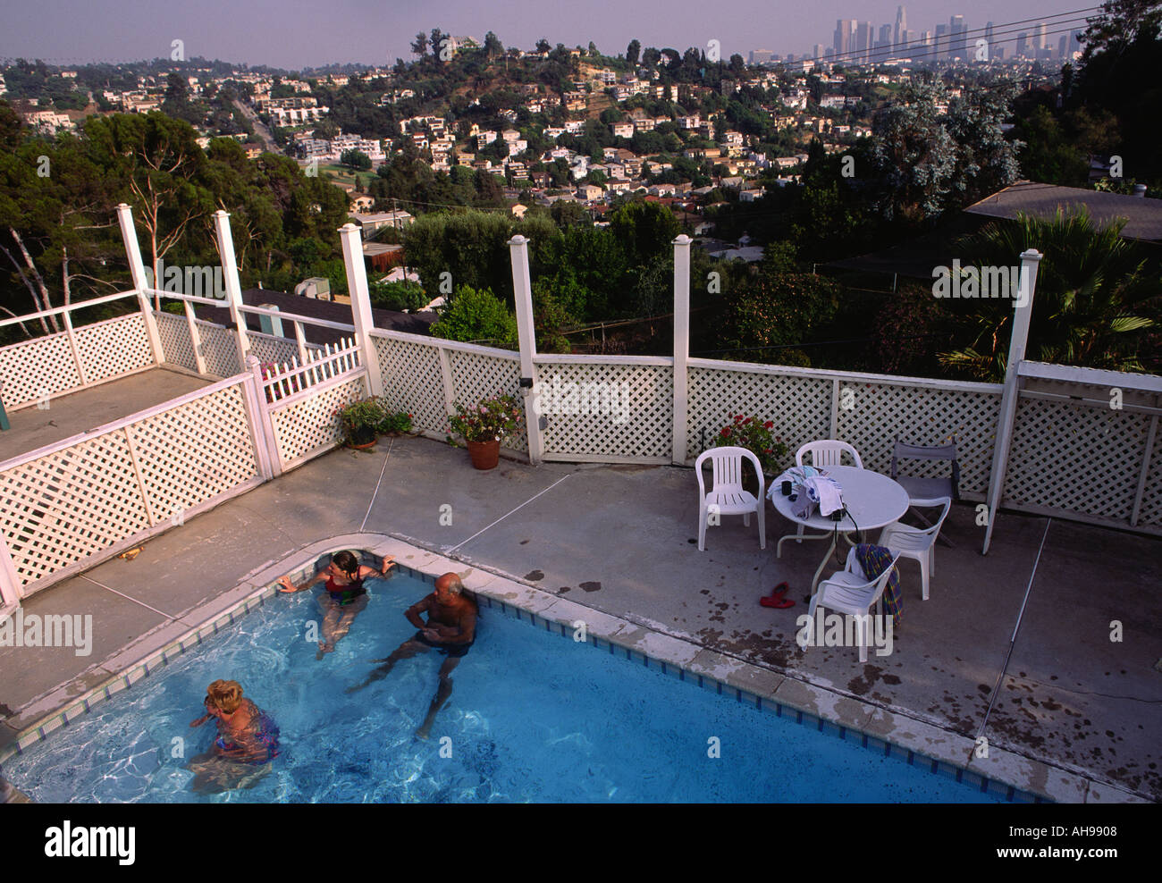People in a swimming pool, Hollywood Hills, Los Angels, California ...