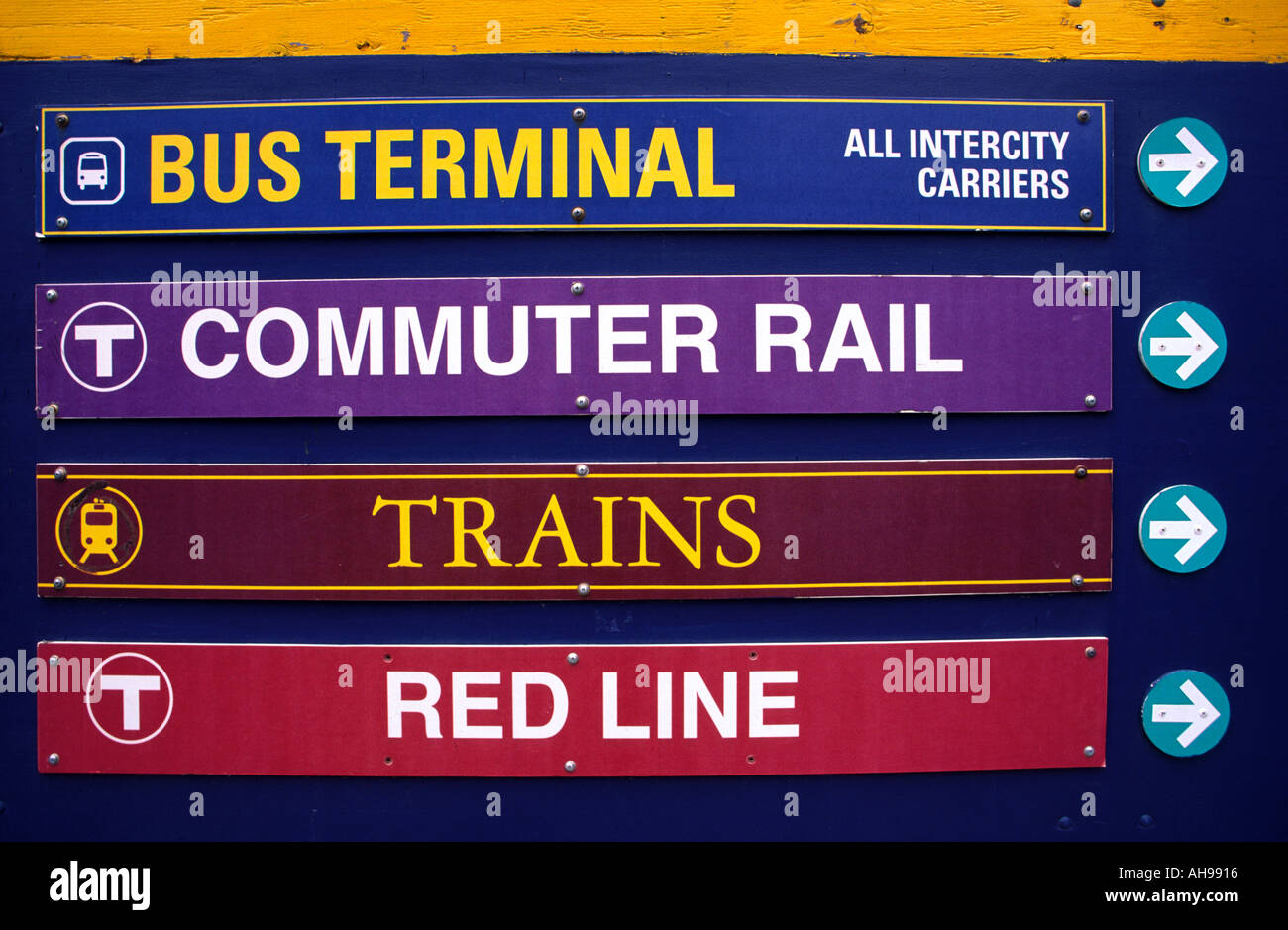 Commuter rail and subway direction signs, South Station, Boston ...