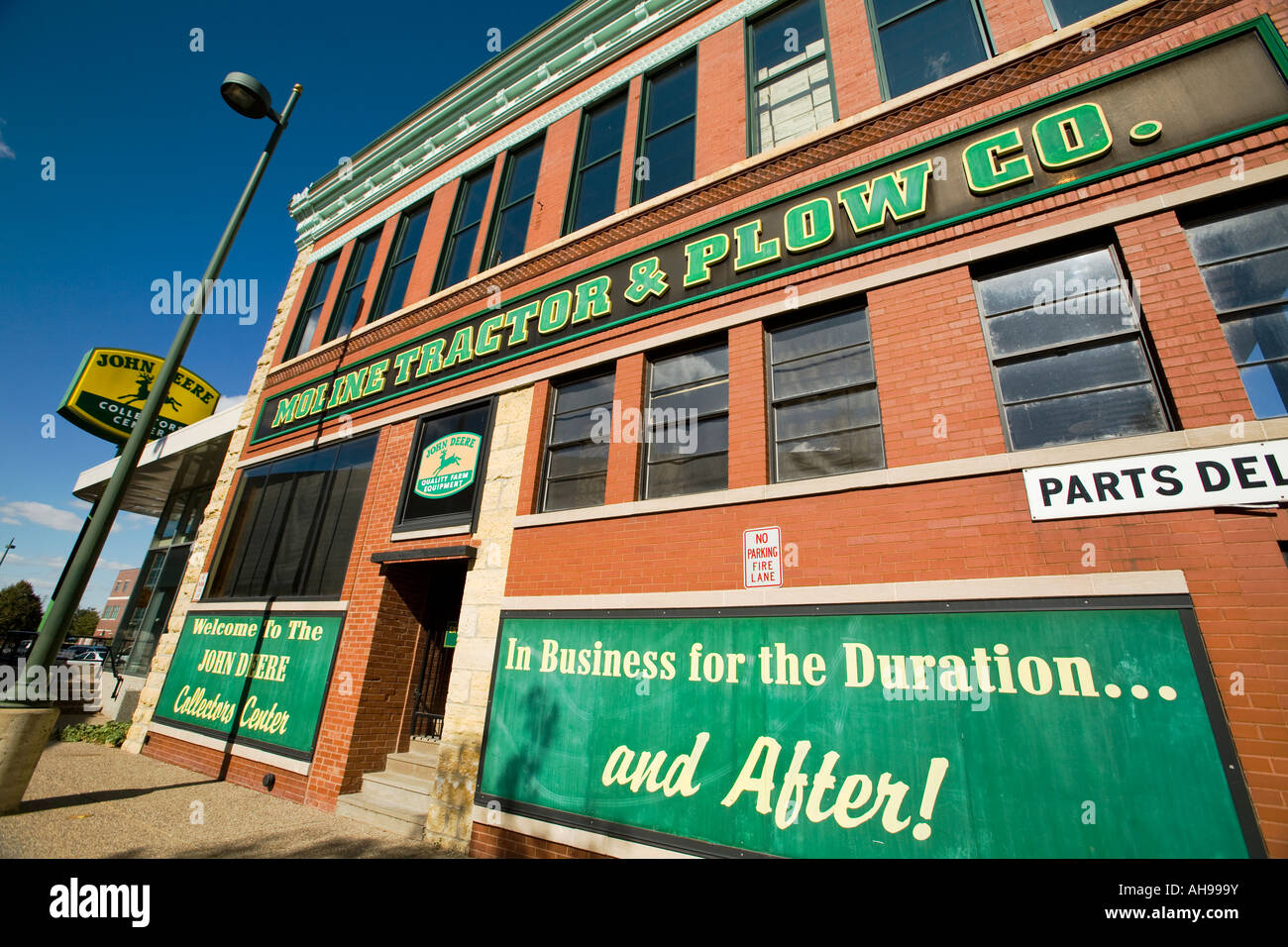 ILLINOIS Moline Exterior of John Deere Collectors Center signs on ...