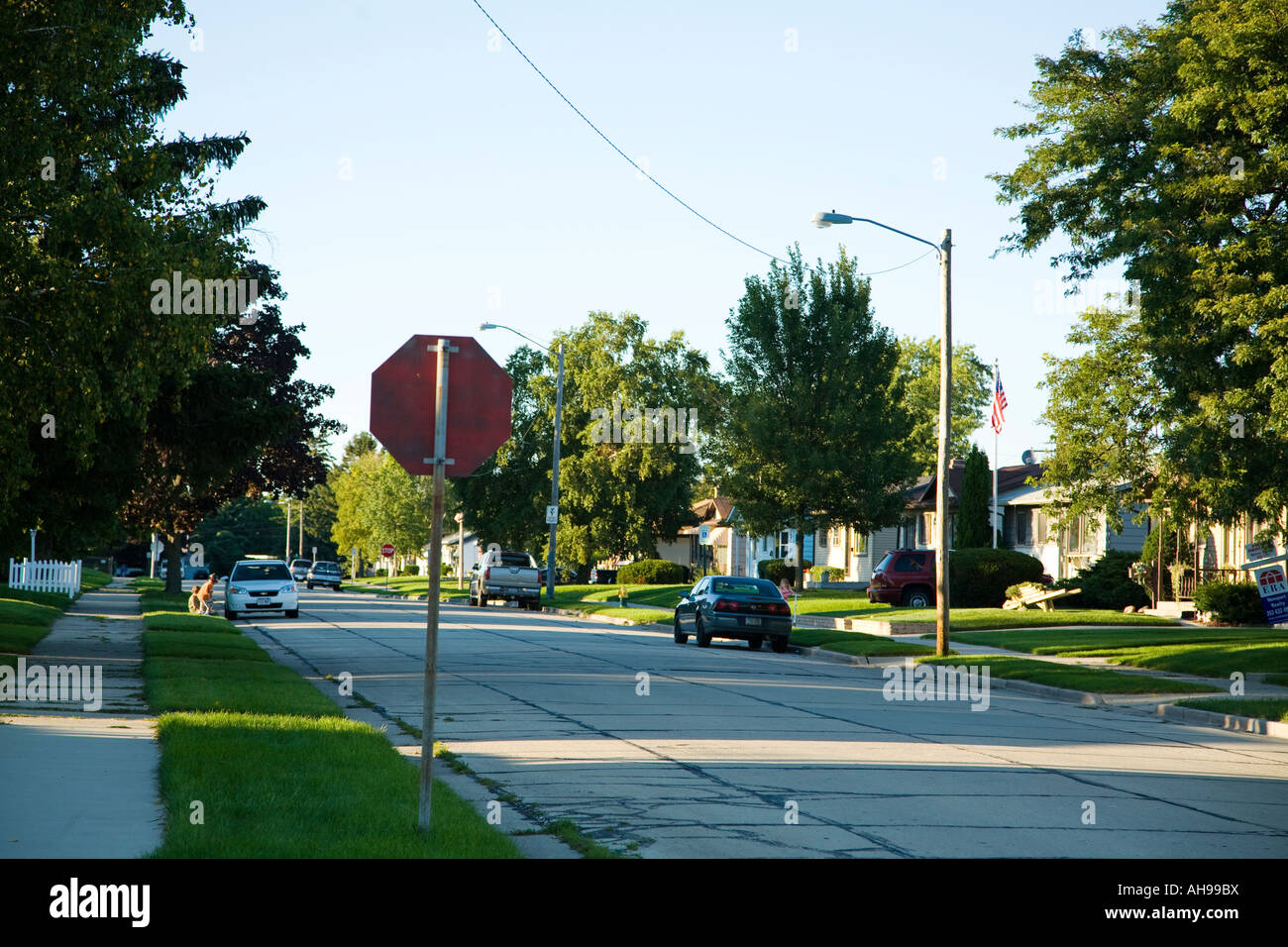 WISCONSIN Racine One story houses along neighborhood street middle ...