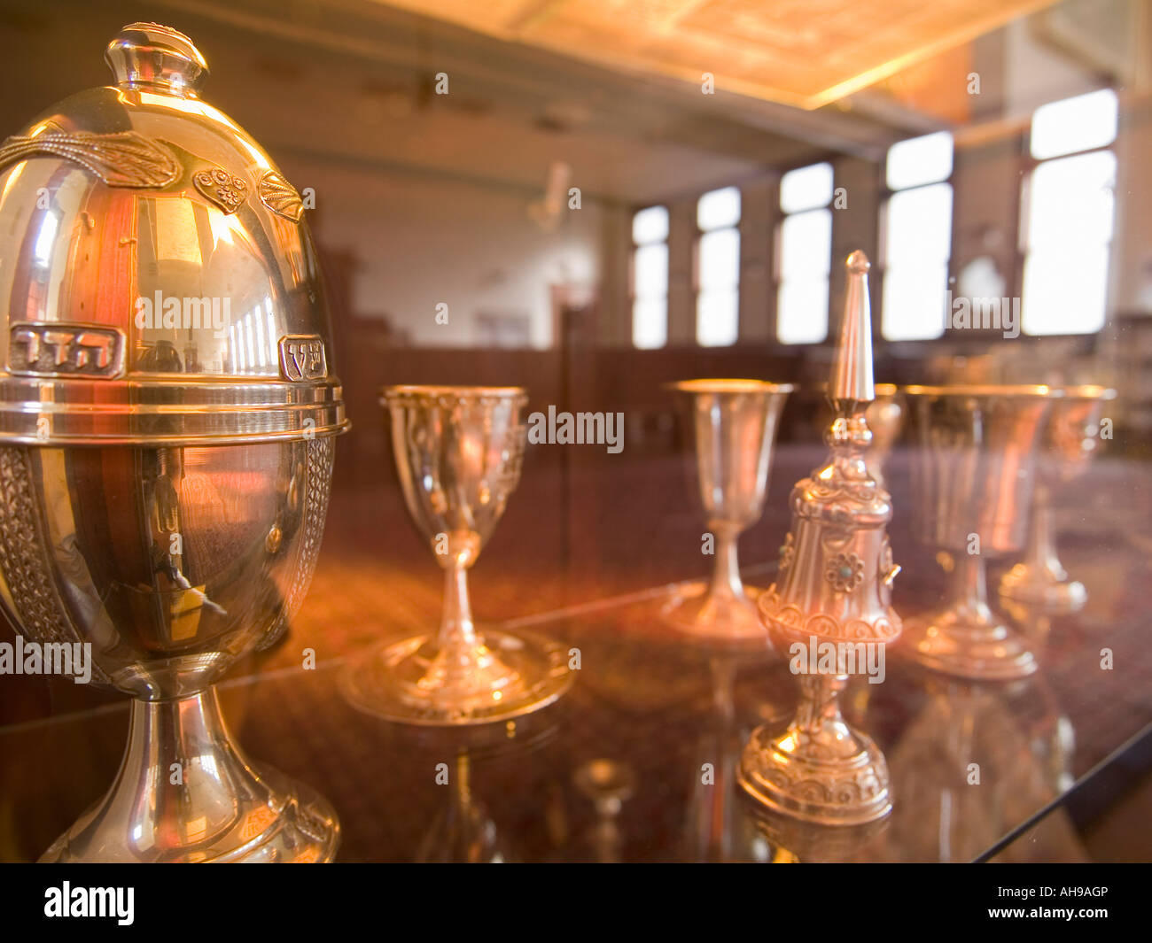 Judaic ritual objects and other memorabilia in the museum section of a ...