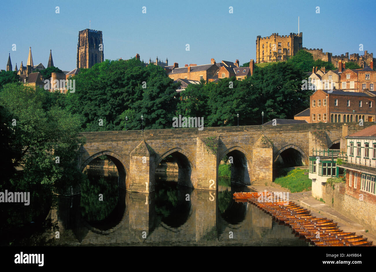 Durham cathedral castle and Elvet bridge County Durham England UK Stock ...