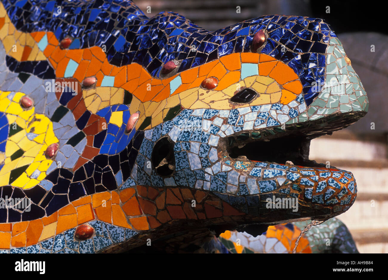 Mosaic dragon a symbol of Gaudi and Barcelona at Parc Guell Spain EU ...