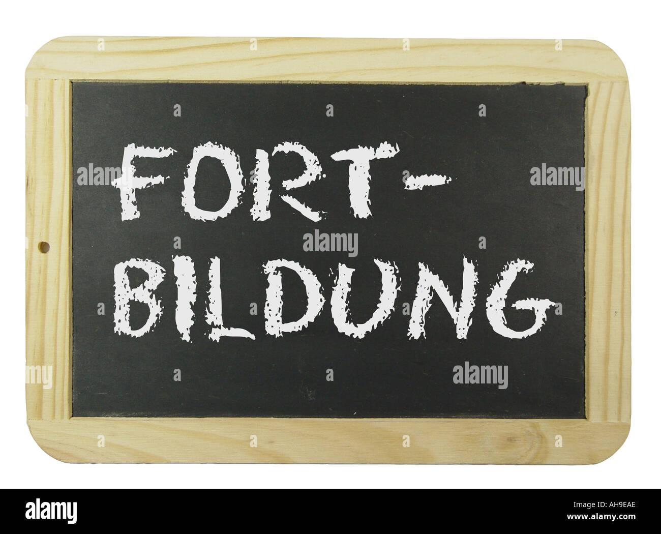 Chalk board with the label further education Symbol for school learning ...