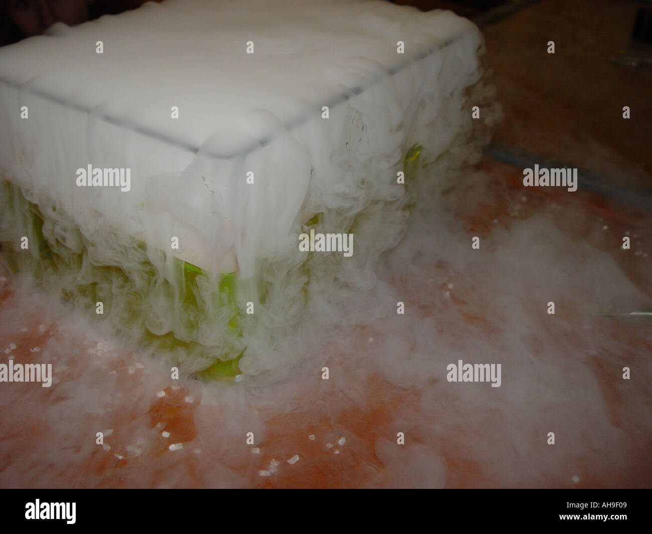 Impression from the chemistry laboratory Dry ice in colored water Stock ...