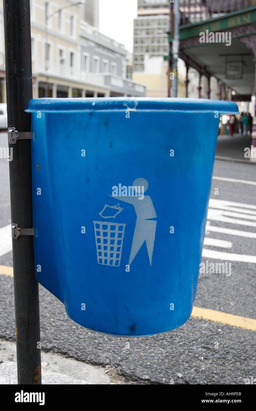 Blue wastebasket in the city of Capetown South Africa Stock Photo - Alamy