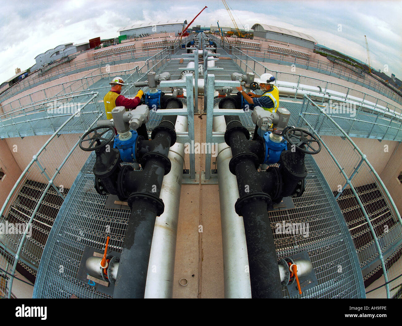 Maintenance work at the Cardiff waste water treatment plant Stock Photo ...