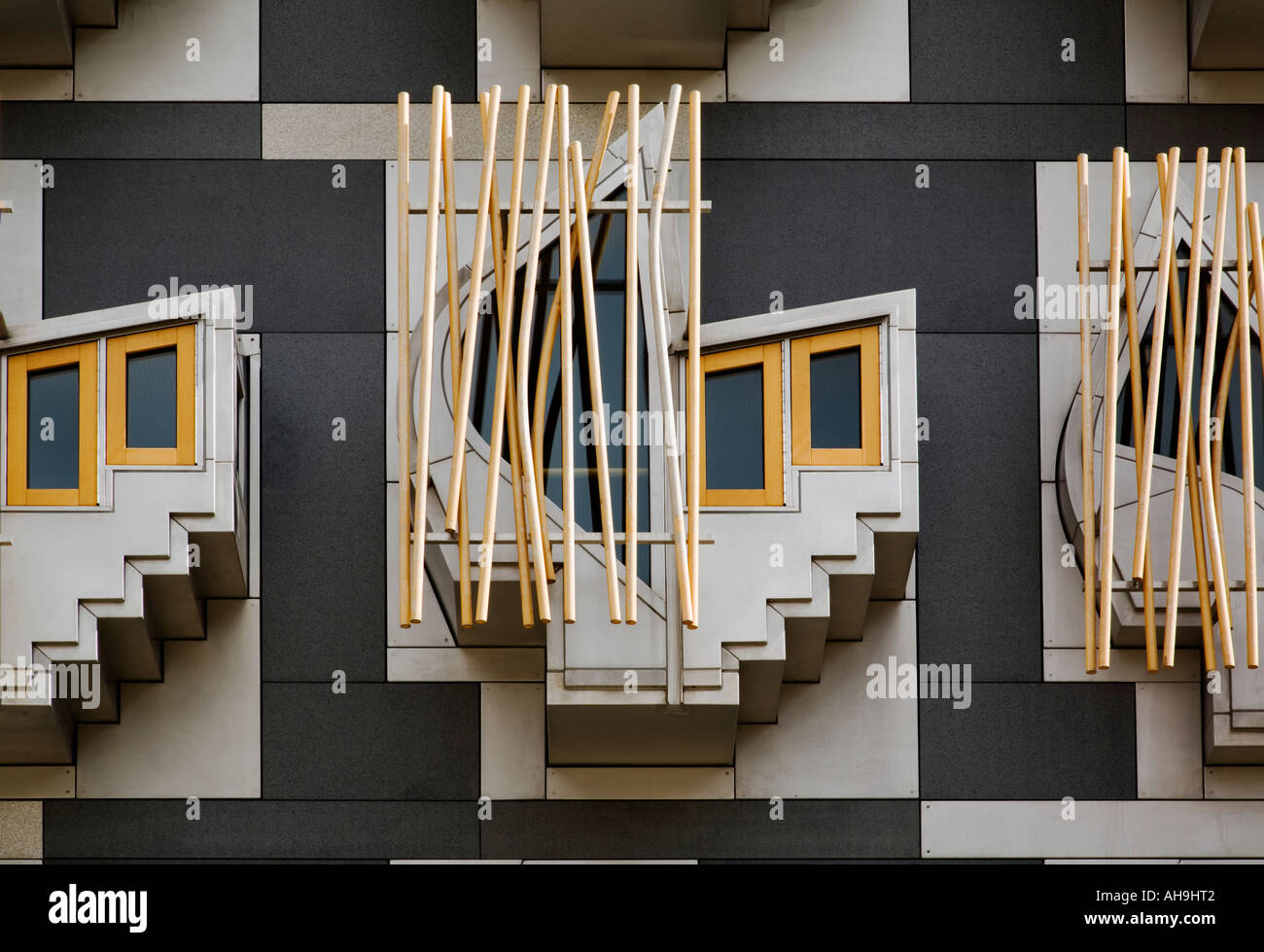 Architectural detail - Abstract bay windows at the Scottish Parliament ...