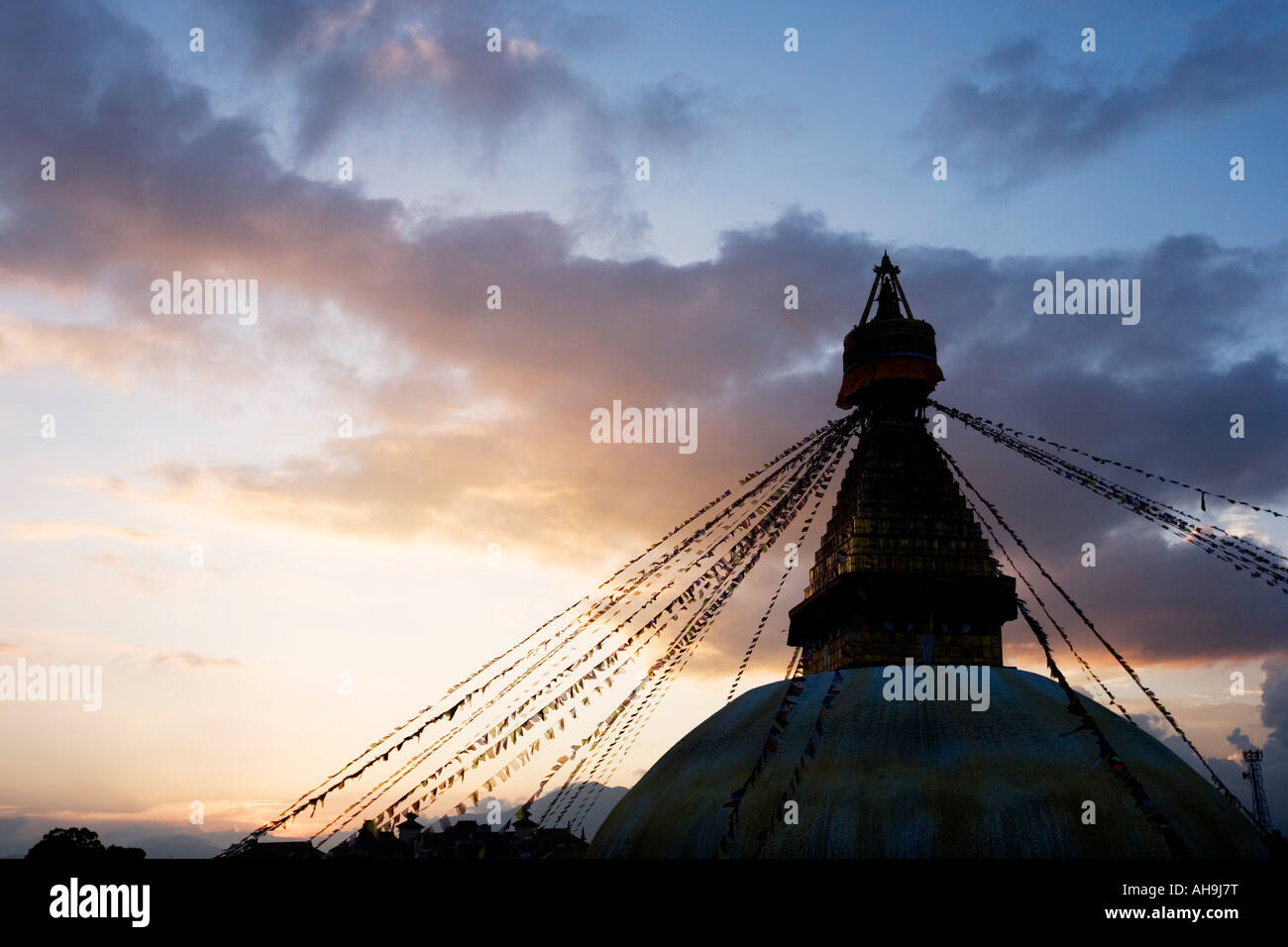 Boudhanath stupa in evening light. Silhouette. Pashupatinath, Kathmandu ...