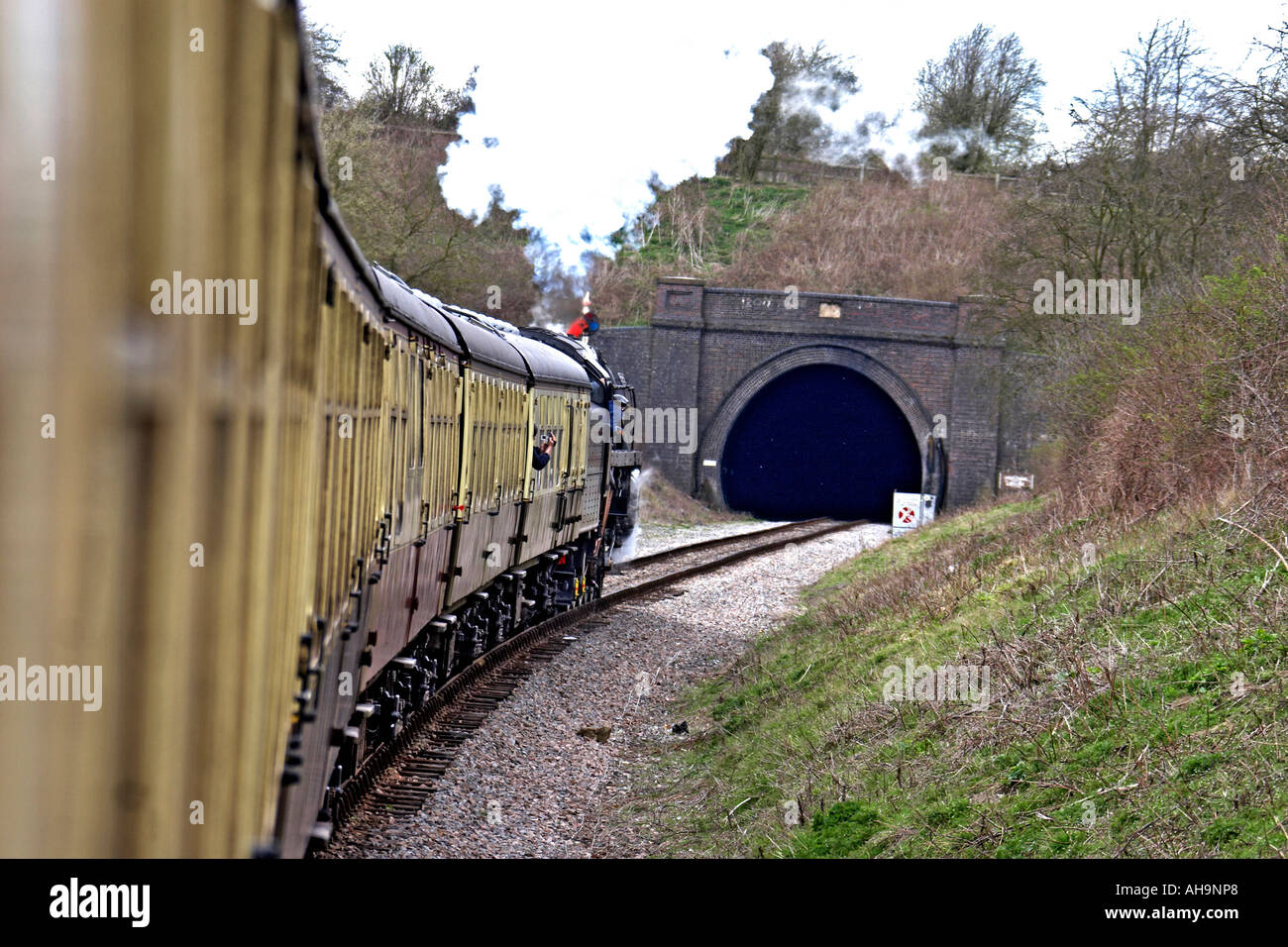 Steam Engine and train approaching 693 yard long Greet Tunnel on ...