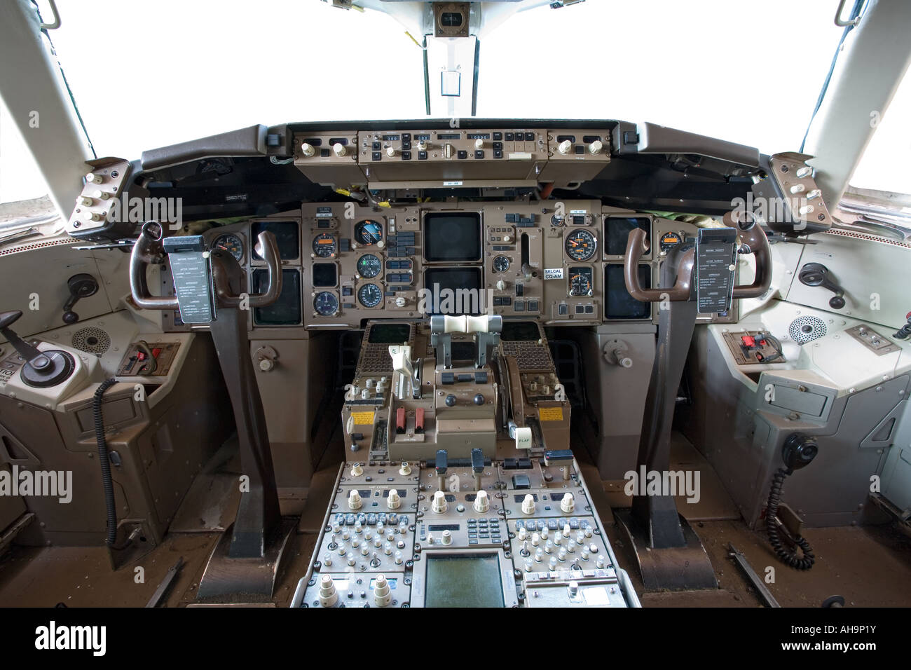 in the cockpit with white windows backgrounds Stock Photo - Alamy