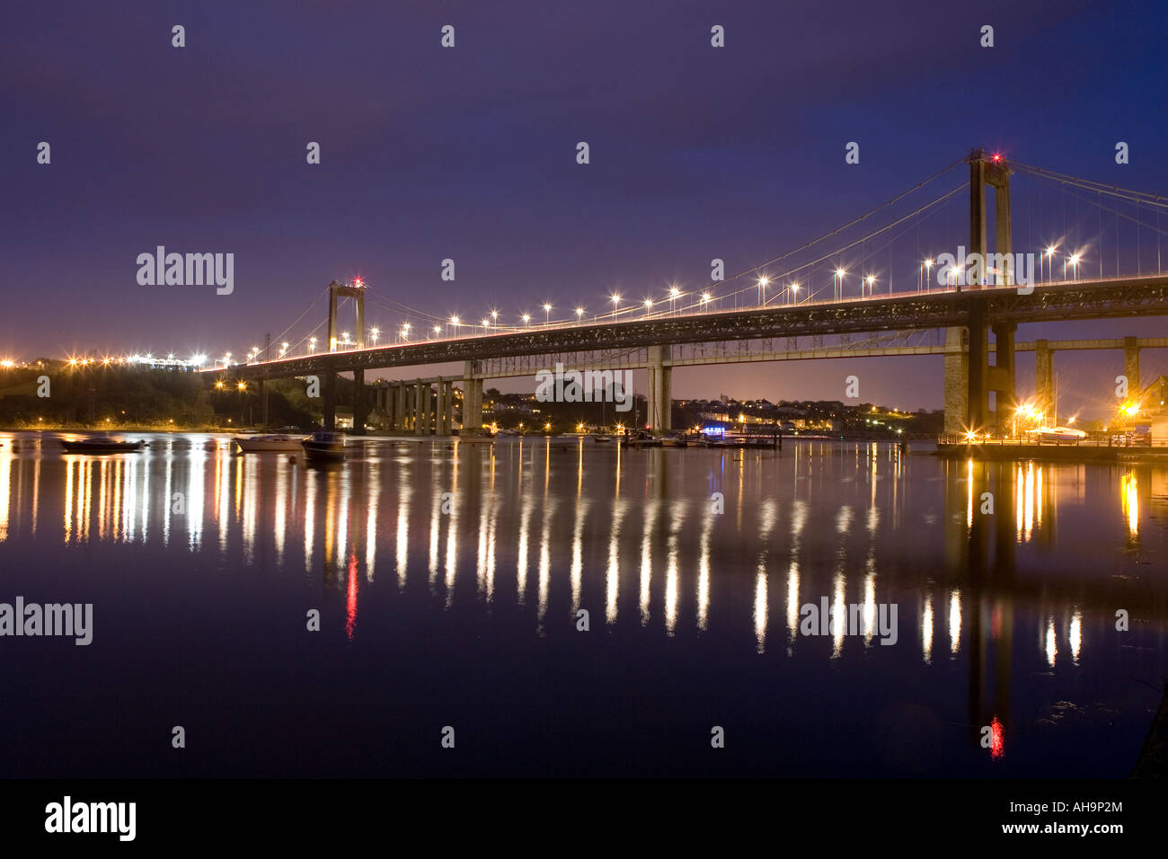 An evening view of the Saltash Bridge which crosses the Tamar River ...
