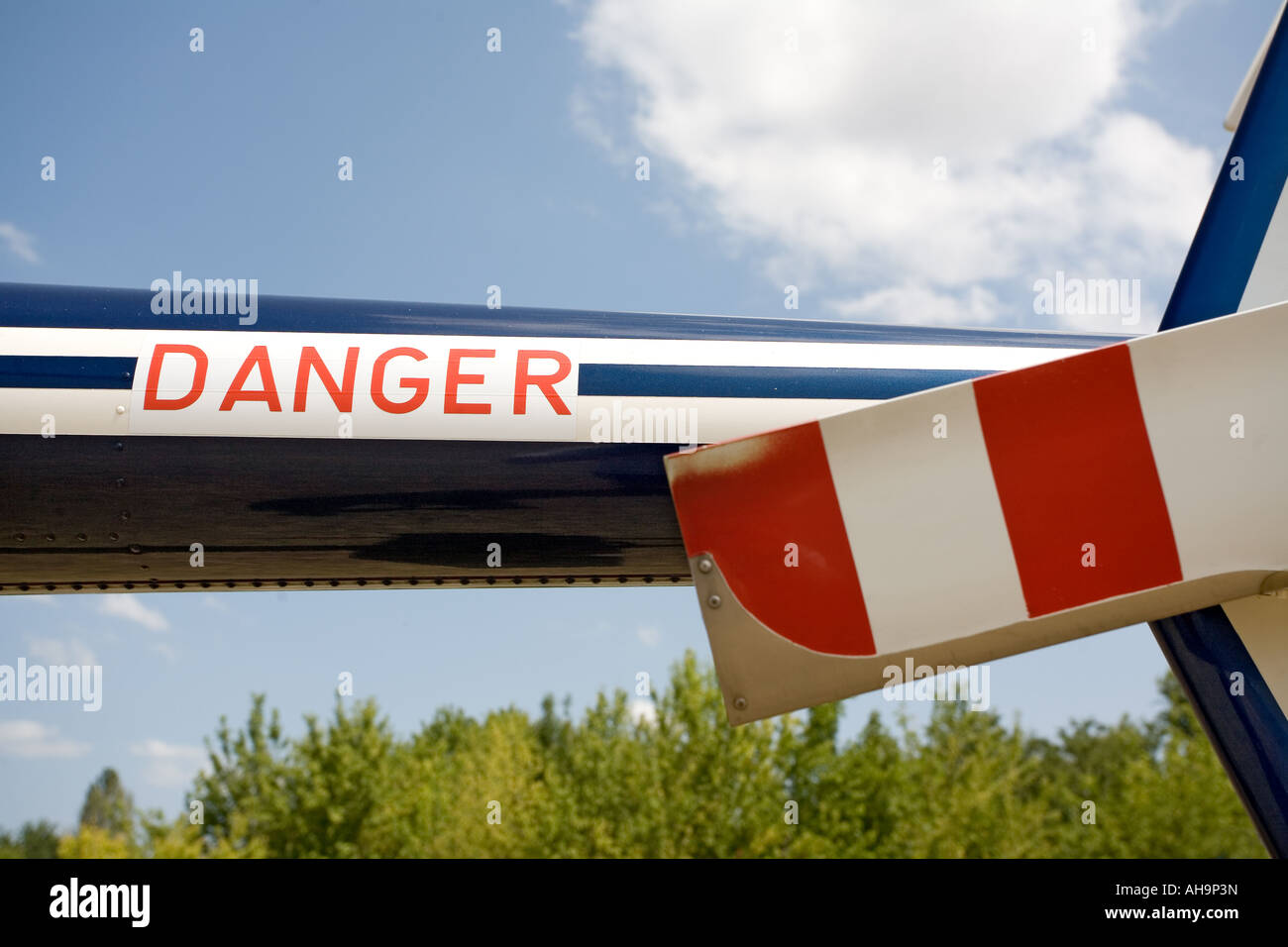 red danger text on the helicopter Stock Photo - Alamy