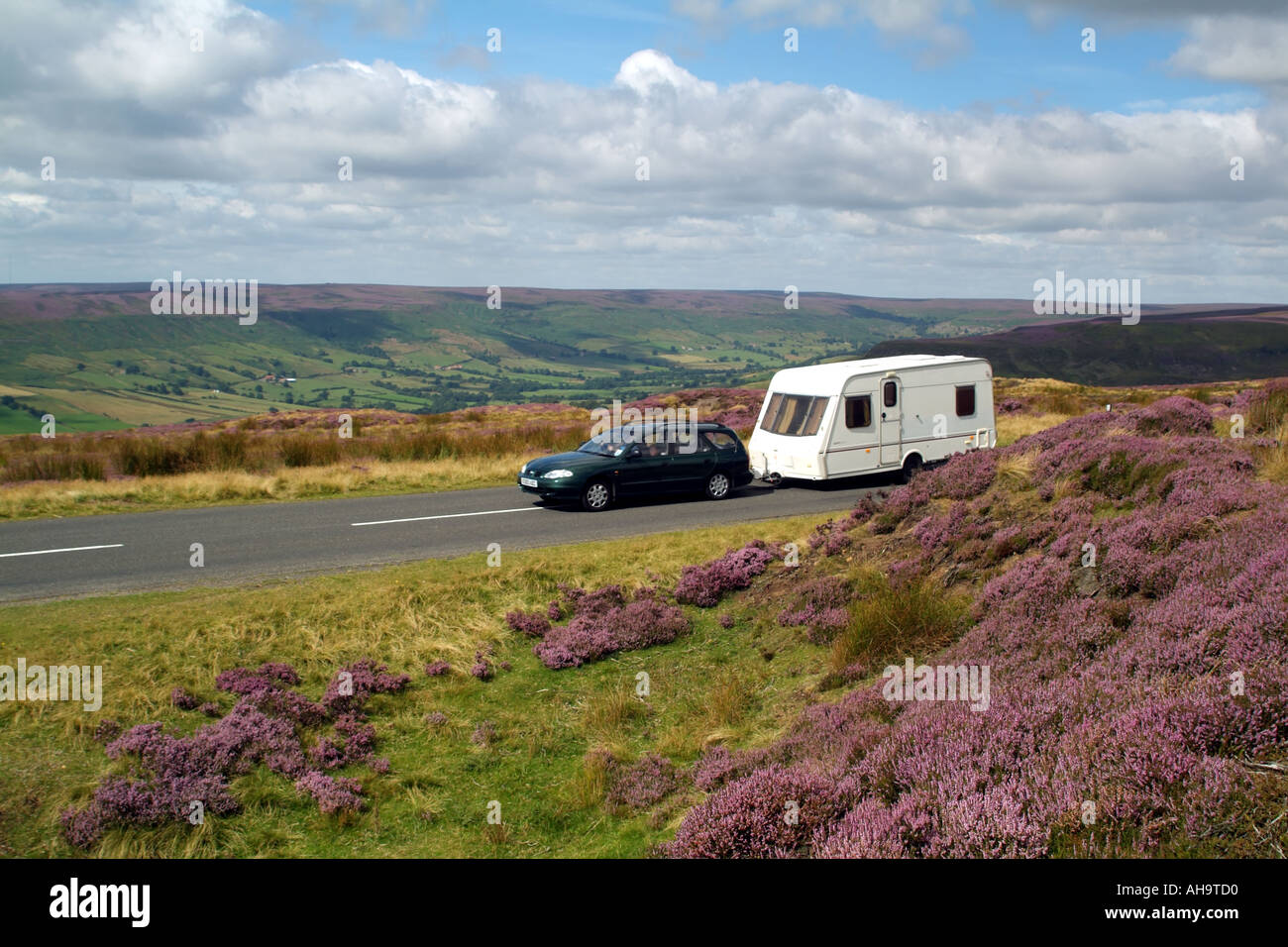 North York National Park heather covered moors northern England UK car ...