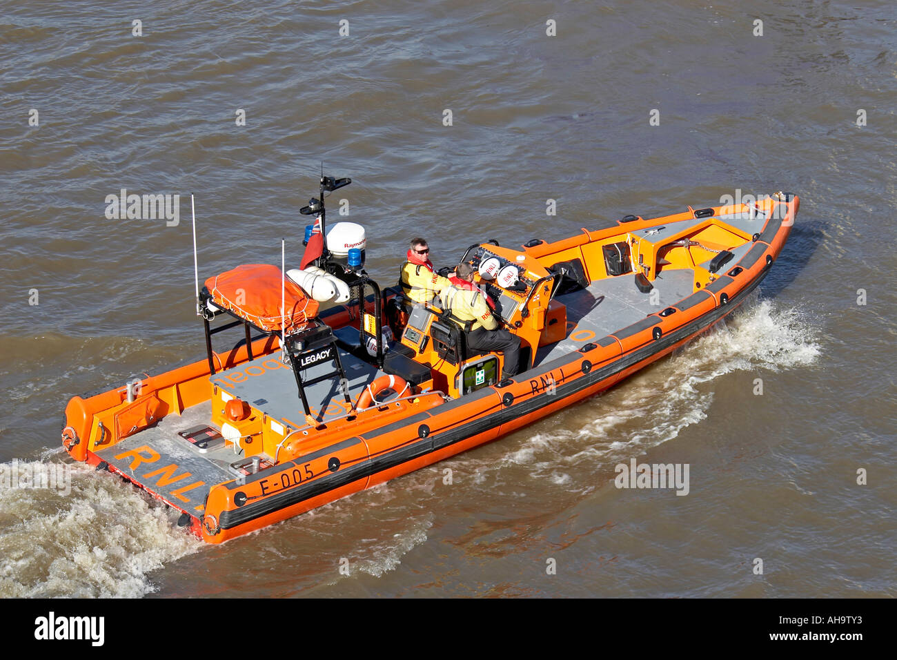 RNLI lifeboat with crew on River Thames from Waterloo Bridge London SE1 ...