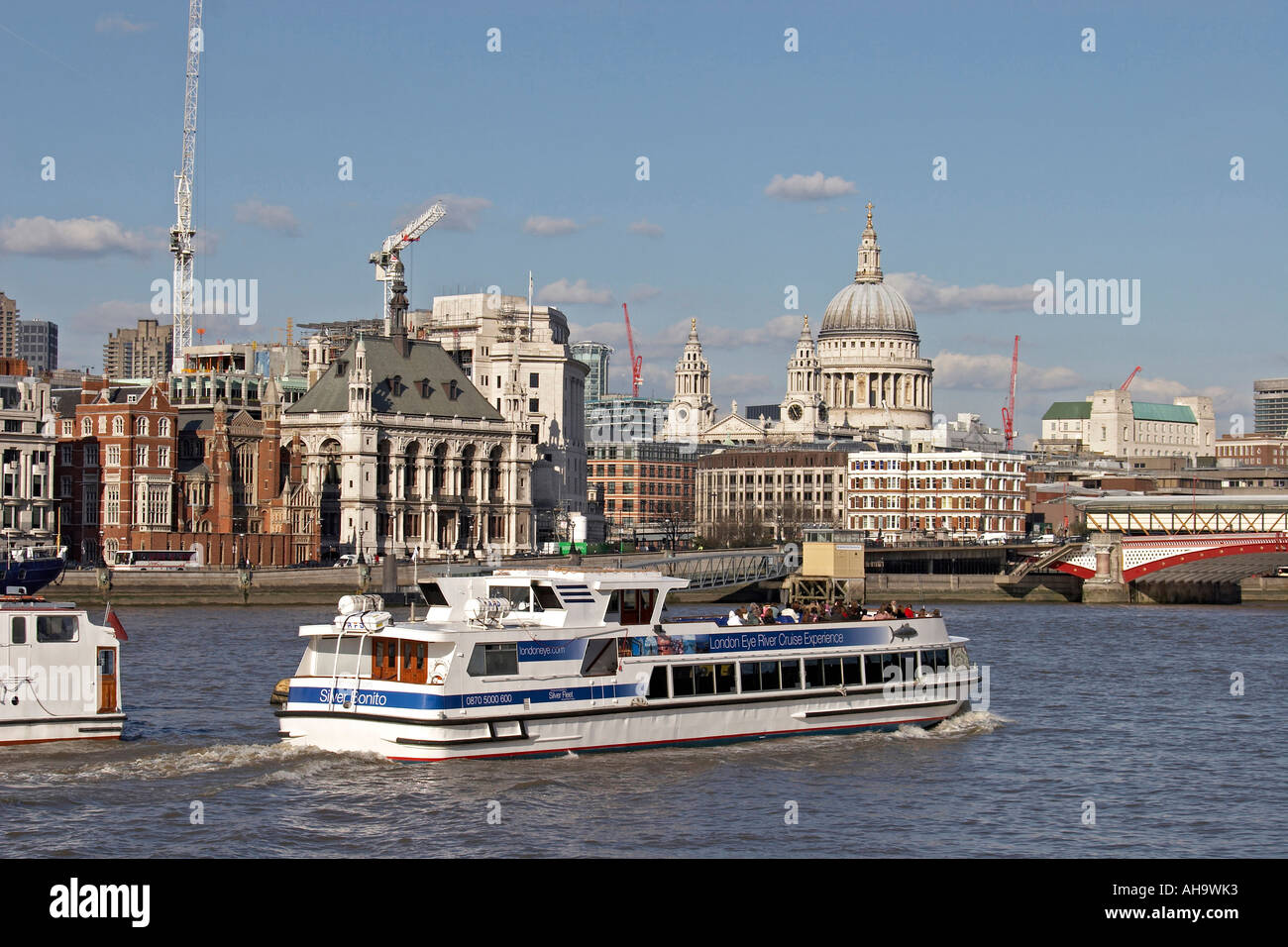 View north across River Thames to Victoria Embankment with Thames ...